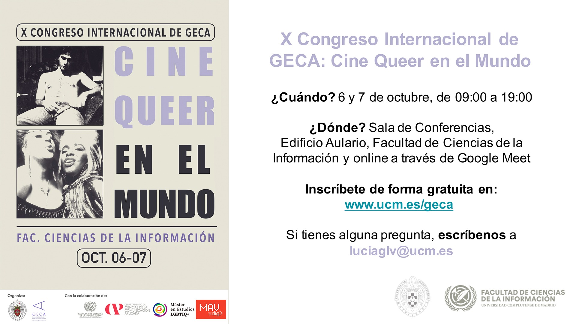 X Congreso Internacional de GECA: Cine Queer en el Mundo - Inicio